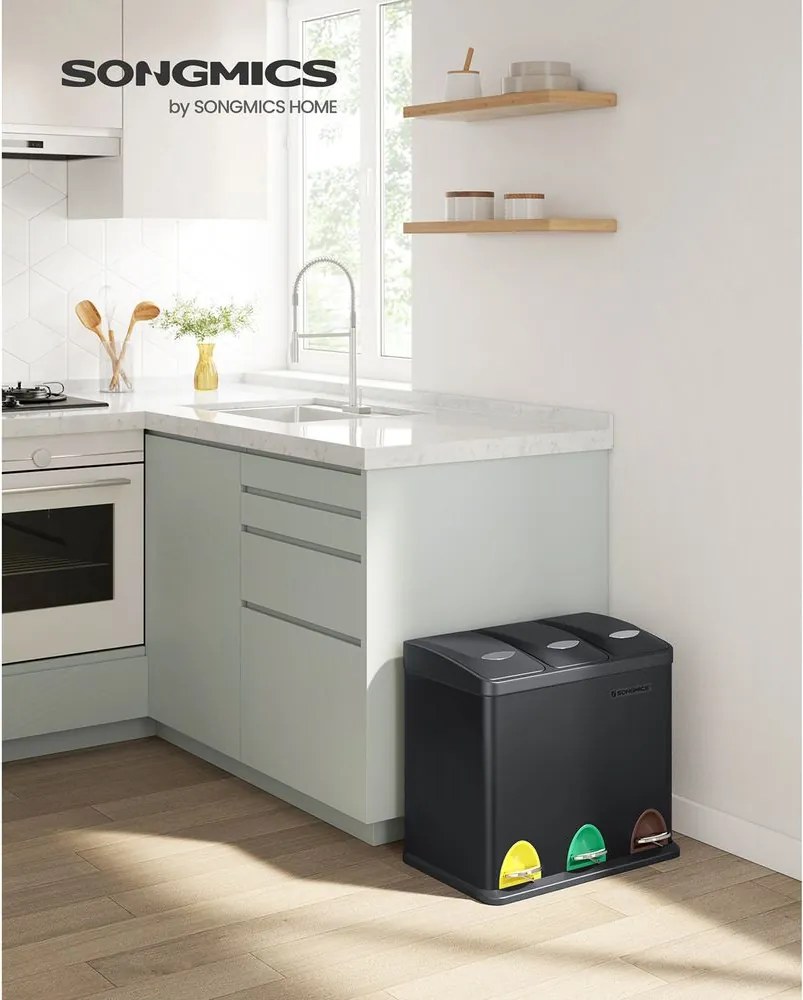 Koš na třídění odpadu SORT 24l (3x8l), černá SongmicsHome