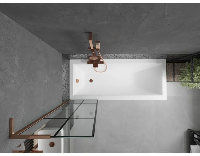 Mexen Next L, 1-křídlová vanová zástěna 50 x 150 cm, 6mm čiré sklo-černý vzor, růžové zlato profil, 895-050-000-03-77-60