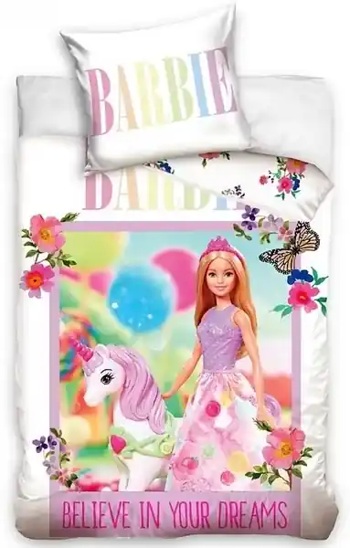 Dětské povlečení bavlna do postýlky Barbie a Jednorožec 100x135+40x60 cm |  BIANO