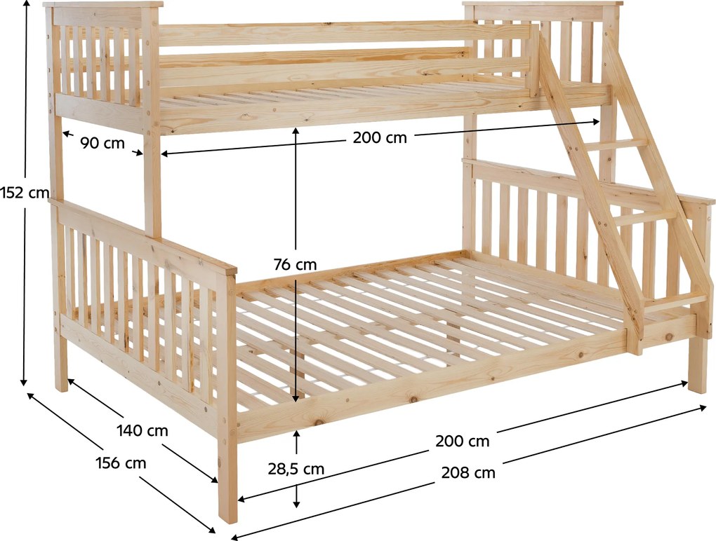 Patrová rozložitelná postel, přírodní, LUINI