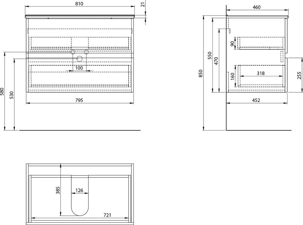 Aqualine Paneda koupelnová skříňka pod umyvadlo 79,5 x 55 x 45,2 cm bílá PN280