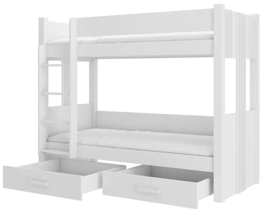 Expedo Dětská patrová postel SEVERIN + matrace, 90x200, bílá