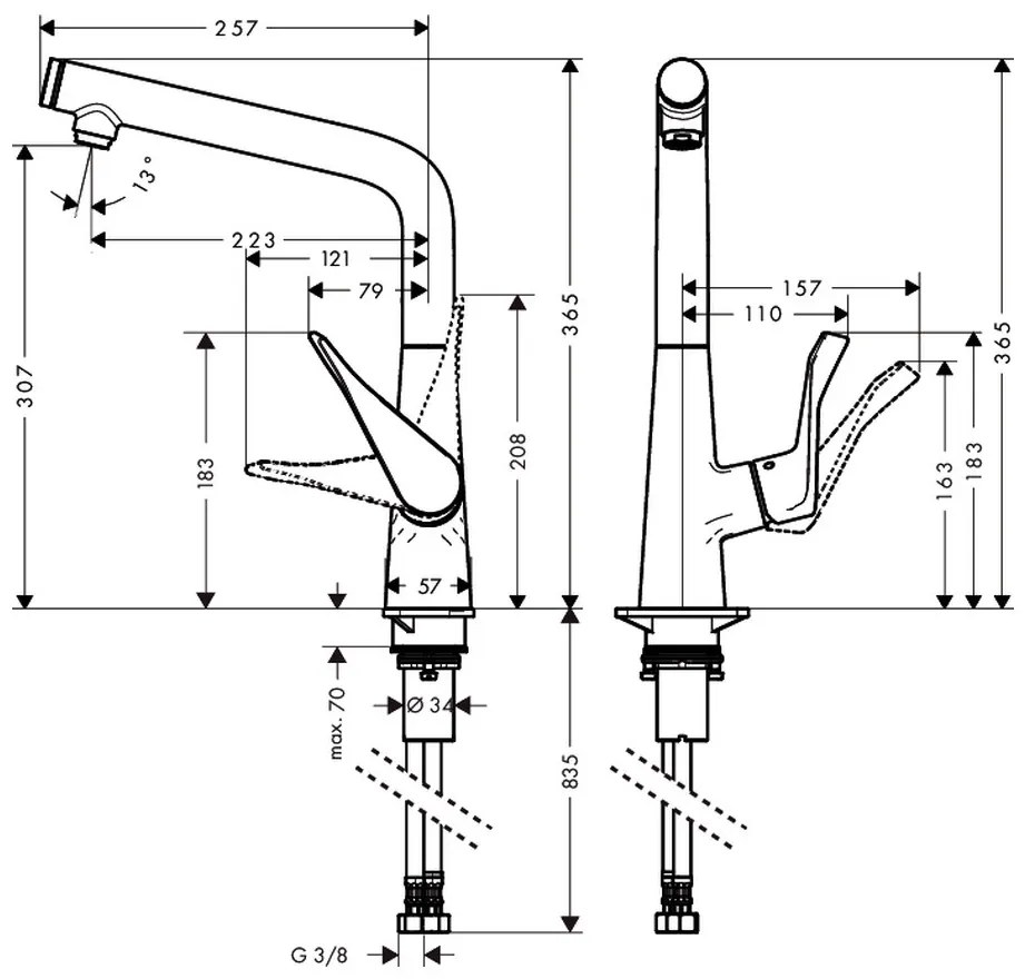 Hansgrohe Metris New, dřezová baterie, Select, 1jet, chromová, 14883000