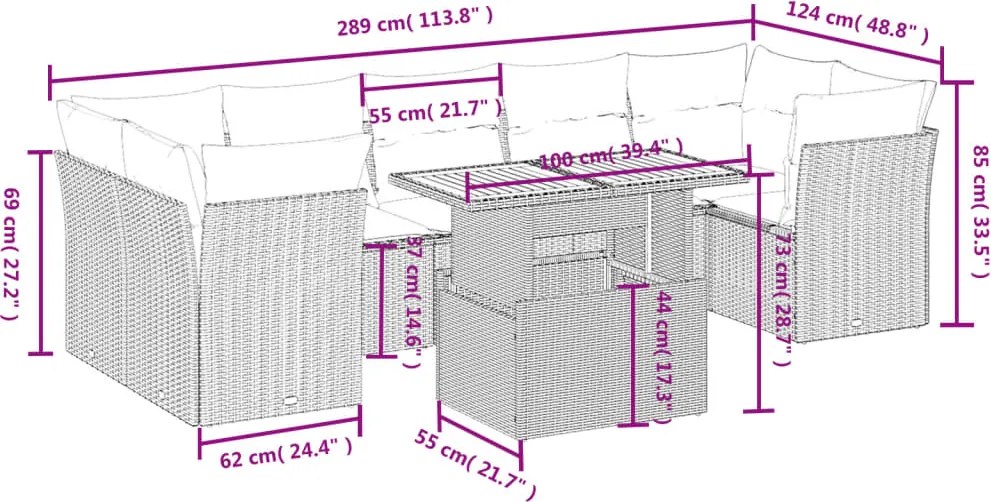 8dílná zahradní sedací souprava s poduškami černá polyratan 3270698