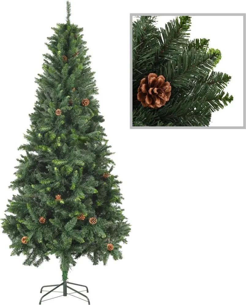 vidaXL Umělý vánoční stromek se šiškami 210 cm [284319] Barva: Zelená a bílá