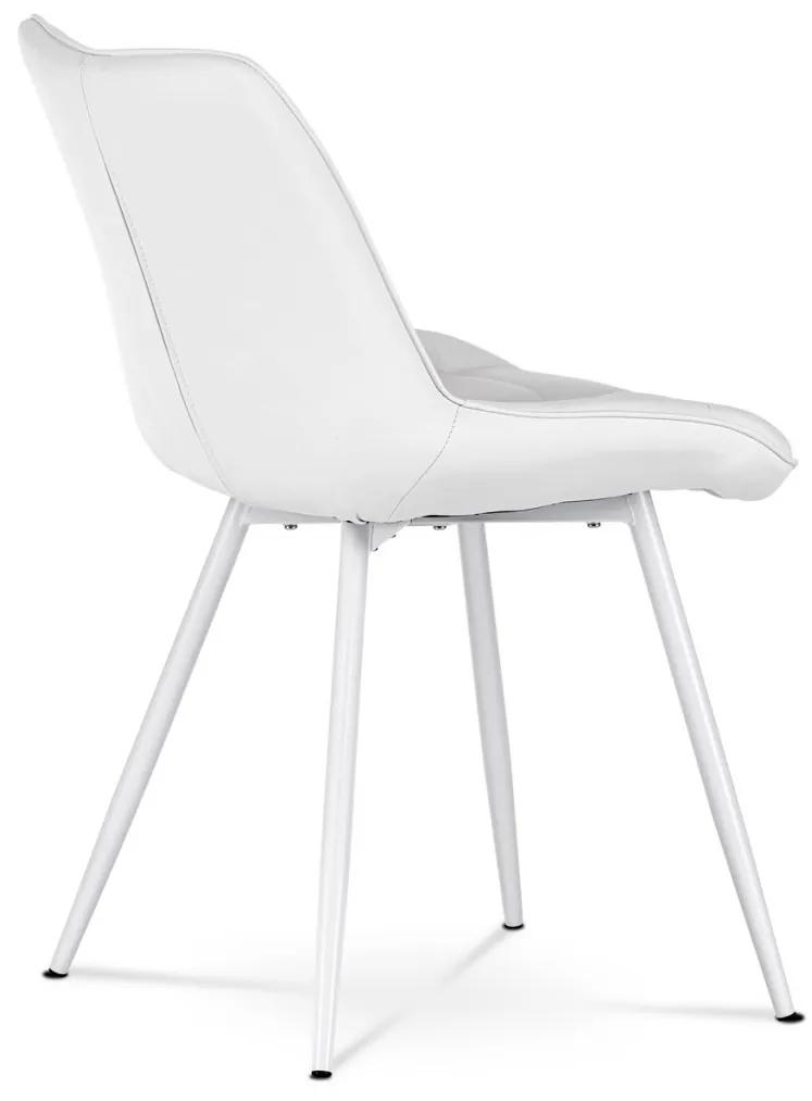 Jídelní židle, potah bílá ekokôže, kovové nohy, bílý mat DCH-416 WT
