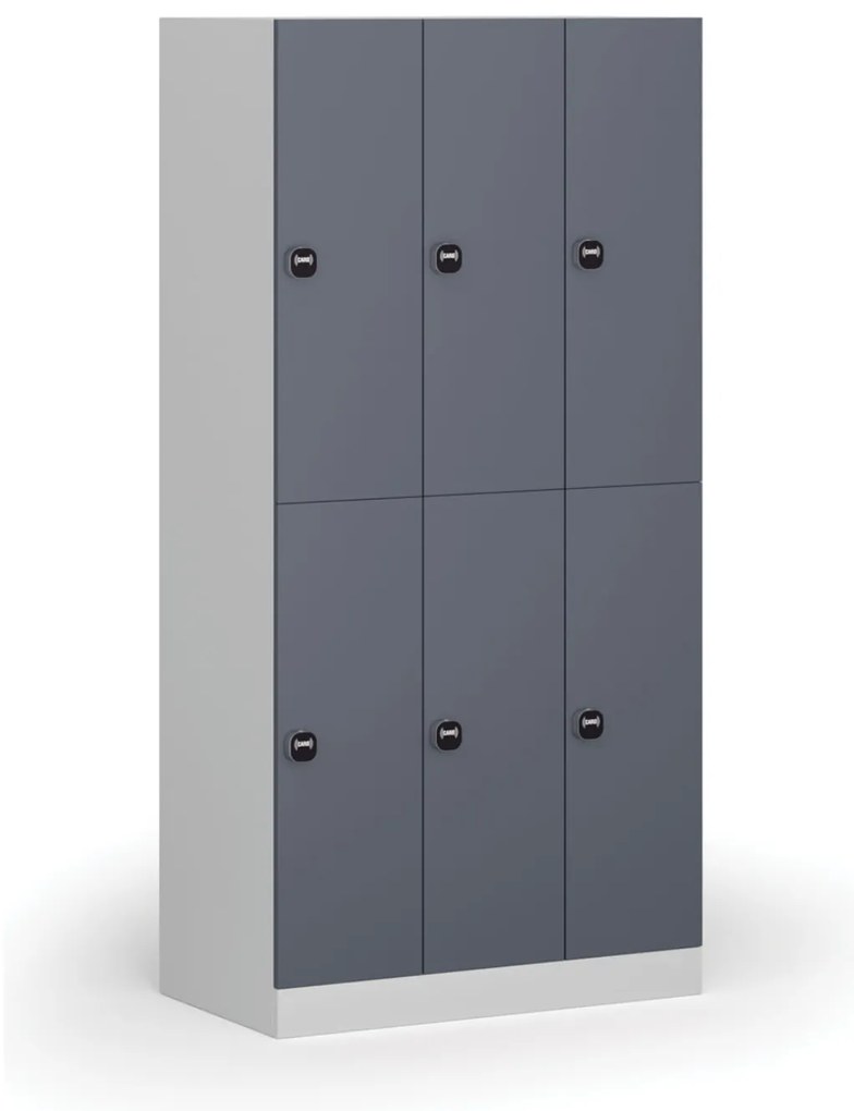 Šatní skříňka S1 s úložnými boxy, 6 boxů, 1850 x 900 x 500 mm, RFID zámek, tmavě šedé dveře