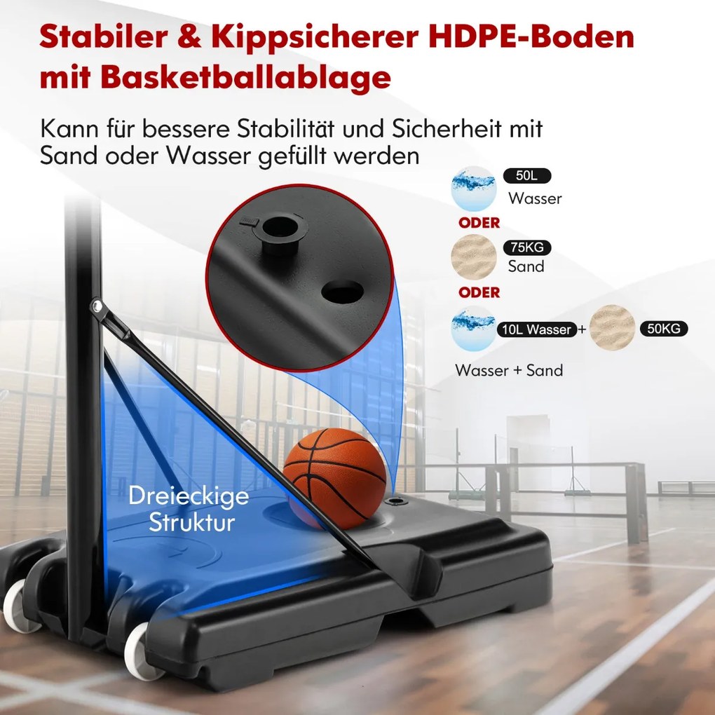 Costway 130 cm - 305 cm výškově nastavitelný basketbalový koš se stojanem a 2