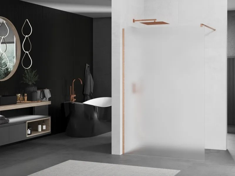 Mexen Kioto, sprchová zástěna Walk-In 100 x 200 cm, 8mm sklo námraza, měděný matný profil, 800-100-101-65-30