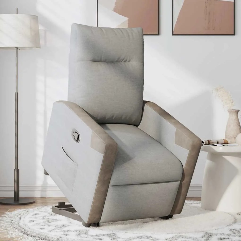 Zvedací polohovací křeslo obláčkově šedé textil 3324089