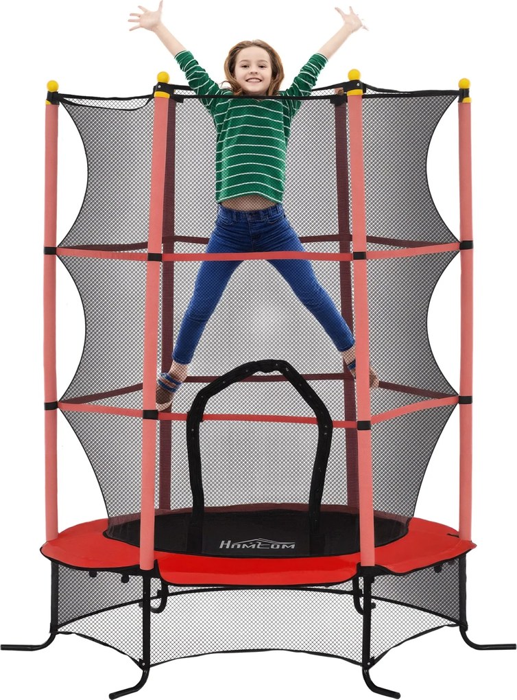 HOMCOM Dětská trampolína Ø163 cm se sítí, krytem okrajů, zahradní trampolína pro děti 3-10 let, s nosností až 50 kg, Červená | Aosom