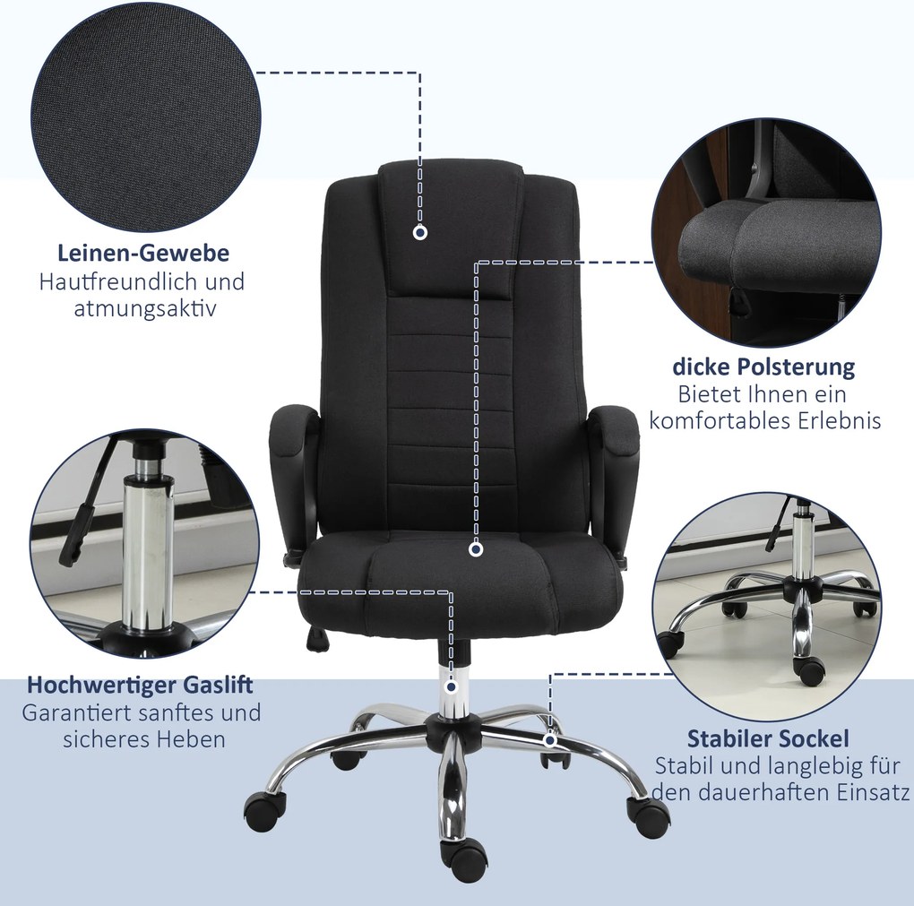 Výškově nastavitelná kancelářská židle Vinsetto, ergonomická kancelářská židle, počítačová židle s houpací funkcí, černá, 62 x 62 x 110-119 cm | Aosom