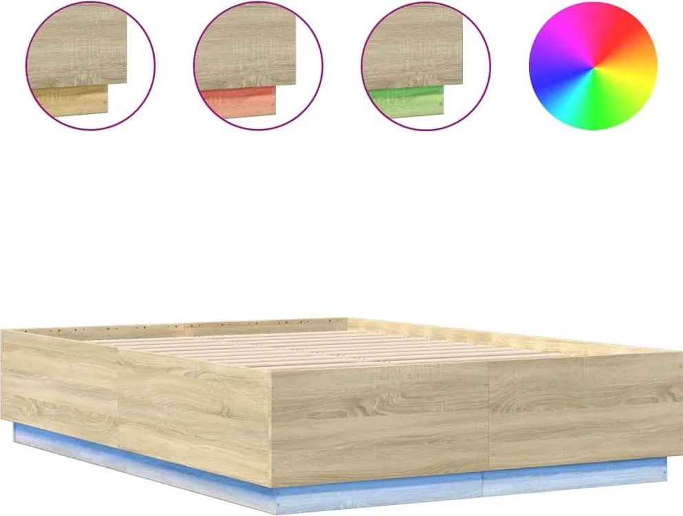 Rám postele s LED osvětlením dub sonoma 140 x 200 cm kompozit 3209613