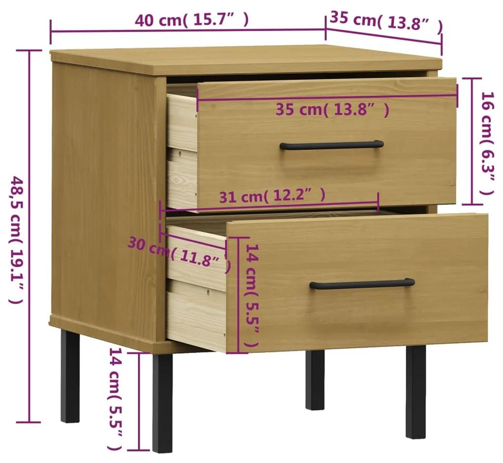 Noční stolek s kovovými nohami hnědý masivní borové dřevo OSLO - Default Title
