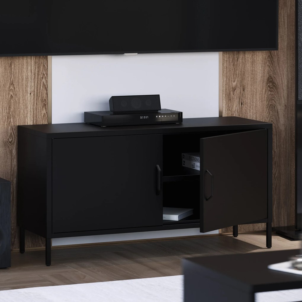 TV skříňka kovová na nožičkách černá, 1150x595x400 mm: ROSA Modern
