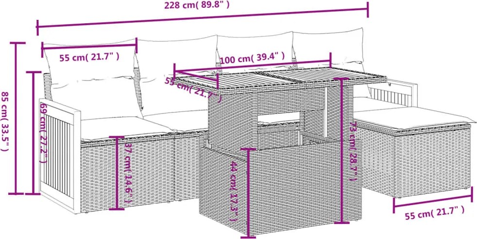6dílná zahradní sedací souprava s poduškami béžová polyratan 3273936