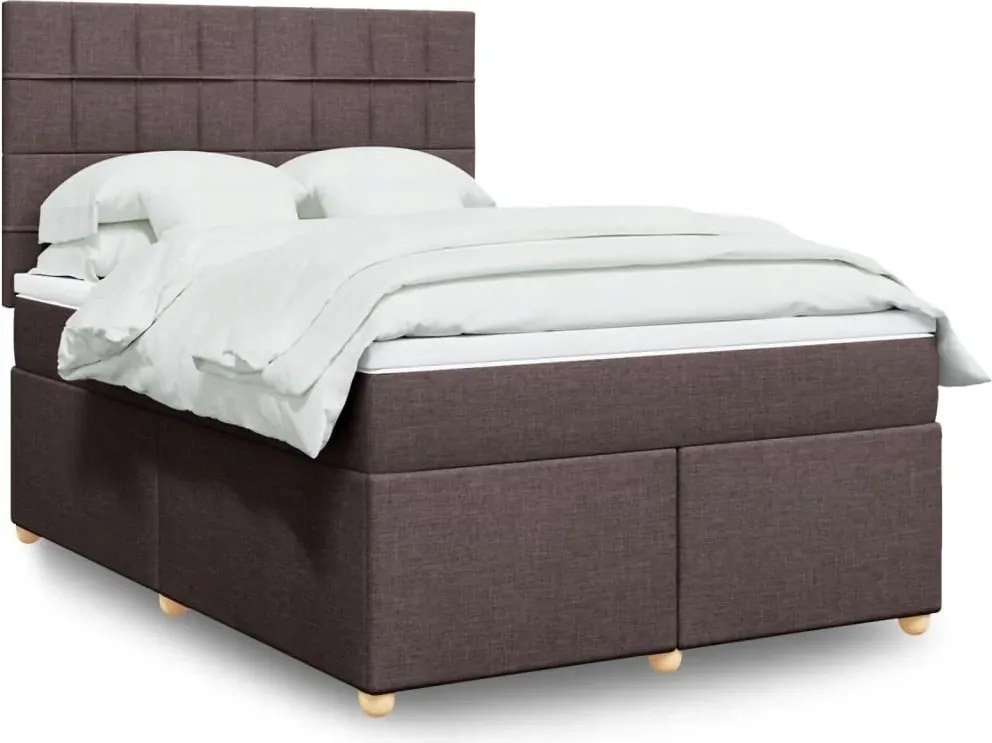 Box Spring Postel S Matrací Textil Tmavě Hnědá Blok se čtverci 160 x 200