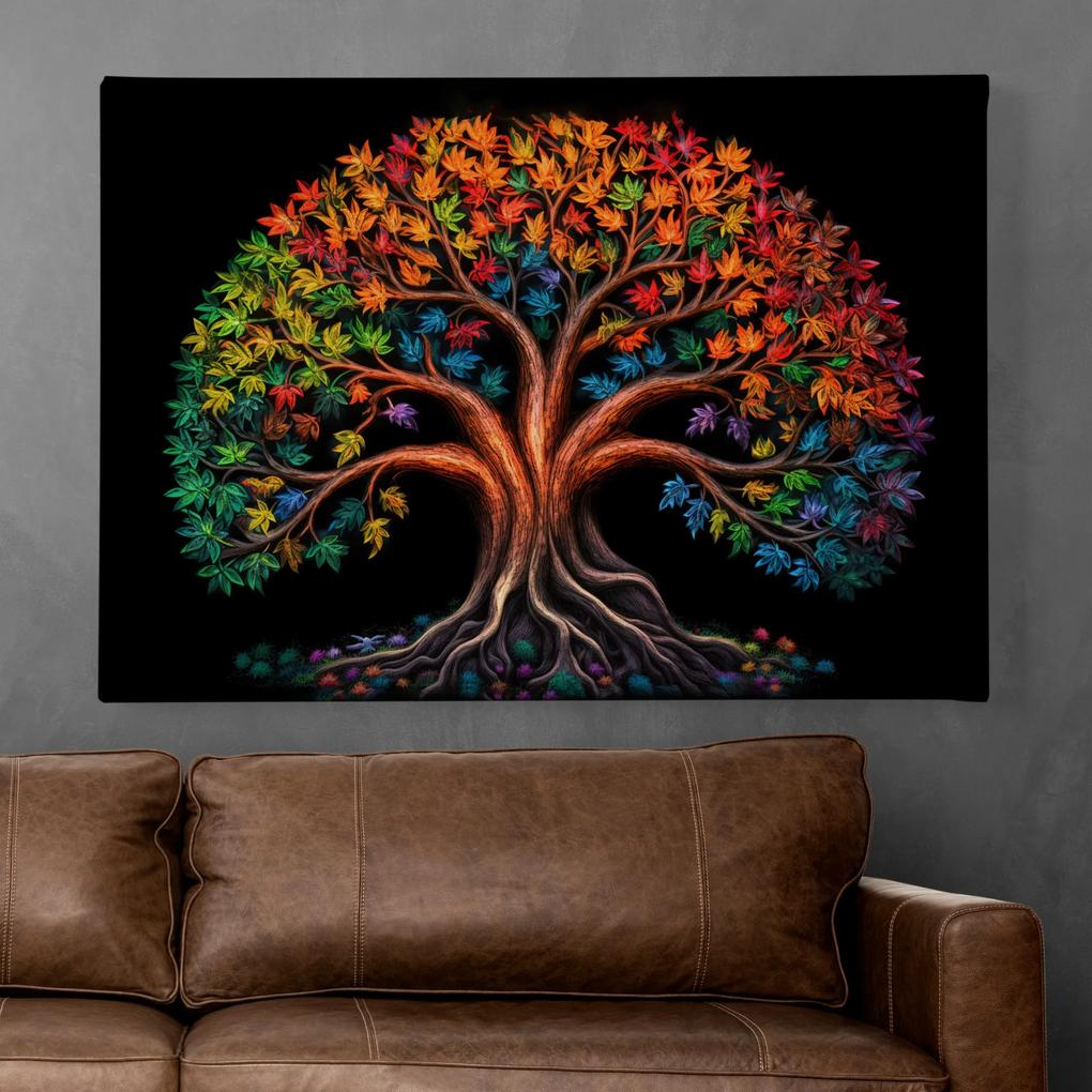 Obraz na plátně - Strom života s pestrobarevnými listy FeelHappy.cz Velikost obrazu: 90 x 60 cm