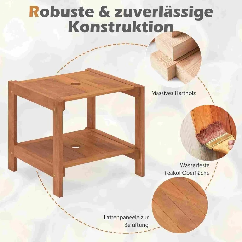 Costway Dřevěný odkládací stolek s otvorem na deštník a úložným prostorem.