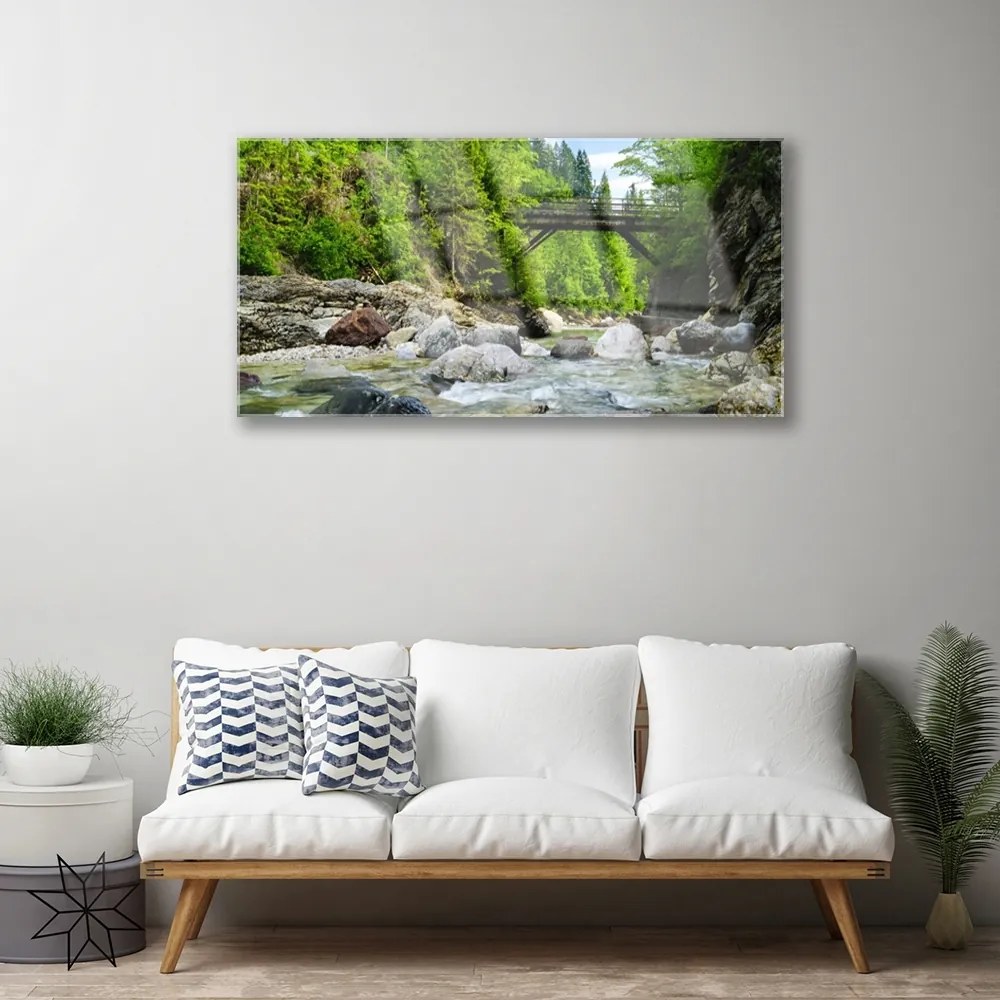 Obraz na skle Dřevěný Most v Lese 140x70 cm