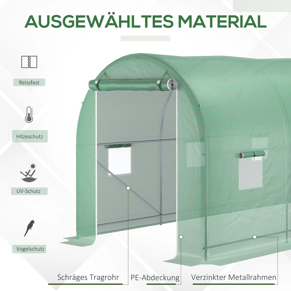 Outsunny Skleník na rajčata s oknem 500x200x210cm zelený polytunel pro zahradu a pěstování rostlin | Aosom.de