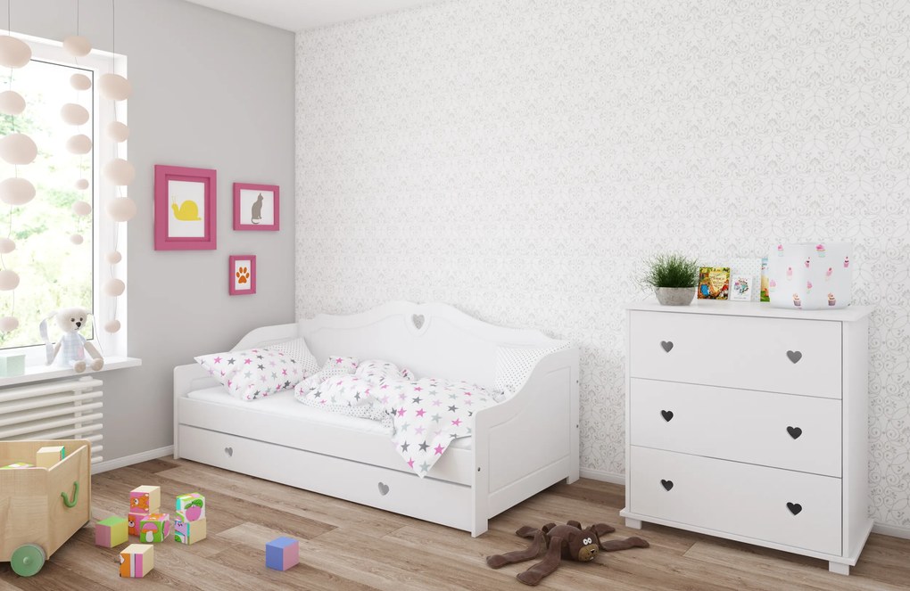 BabyBeds Dětská postel ZUZANA srdíčka Velikost postele: 160x80 cm, Barevné provedení: Bílá, Úložný prostor: Ne, bez úložného prostoru Bílá