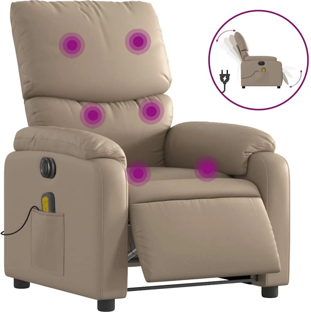 Elektrické masážní polohovací křeslo cappuccino umělá kůže 3204885