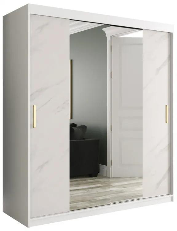 Zrcadlová šatní skříň Nonnus 180 T1, Úložný prostor: ano, Barva: bílá matná / bílá mramor