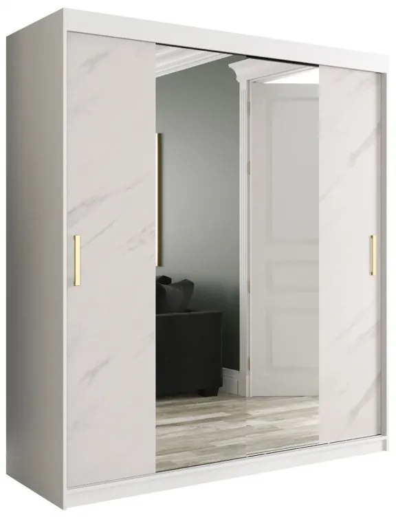 Zrcadlová šatní skříň Nonnus 180 T1, Úložný prostor: ano, Barva: bílá matná / černá mramor
