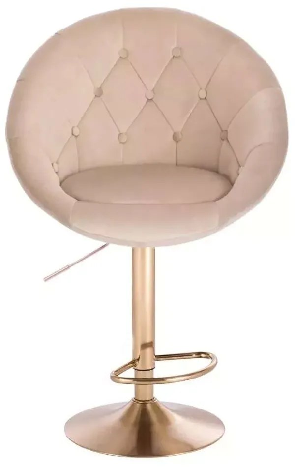 LuxuryForm DESIGN Barová židle VERA VELUR na zlaté kulaté podstavě - latte