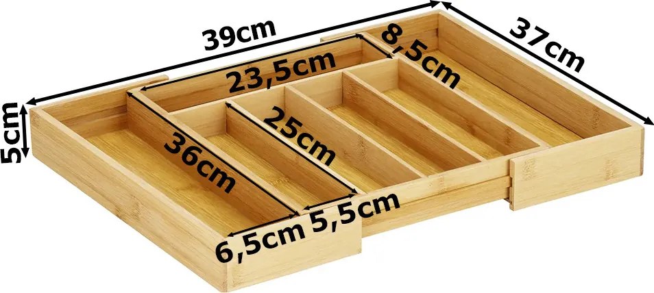 VERK GROUP Organizér do šuplíku, příborník, bambusový, nastavitelný 27-39 x 37 hloubka