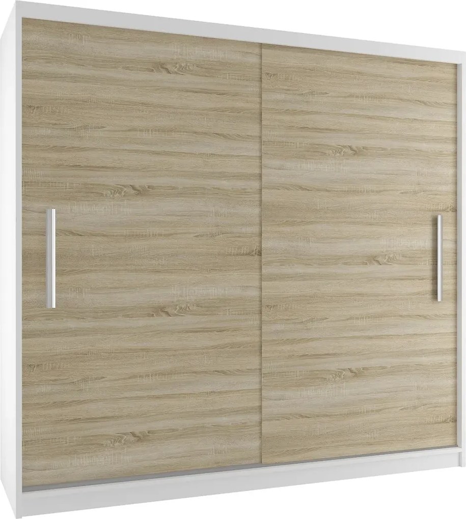 Šatní skříň 200 cm Belini bílý mat / dub sonoma s posuvnými dveřmi  SI SZP1/2/W/DS/0/AL