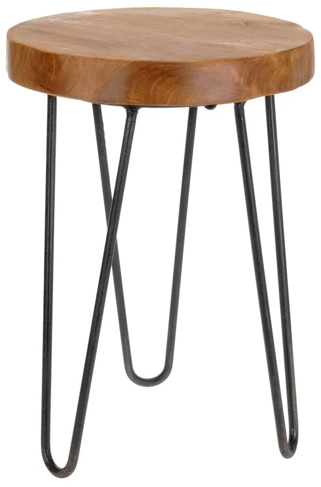 Dřevěná stolička s kovovými nohami, 30 x 42 cm | BIANO
