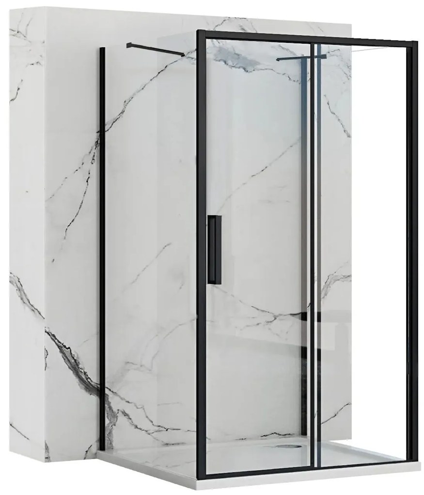 Rea Rapid Slide Wall, 3-stěnný sprchový kout s posuvnými dveřmi 120 (dveře) x 80 (stěna) x 195 cm, 6mm čiré sklo, černý profil, KPL-09880