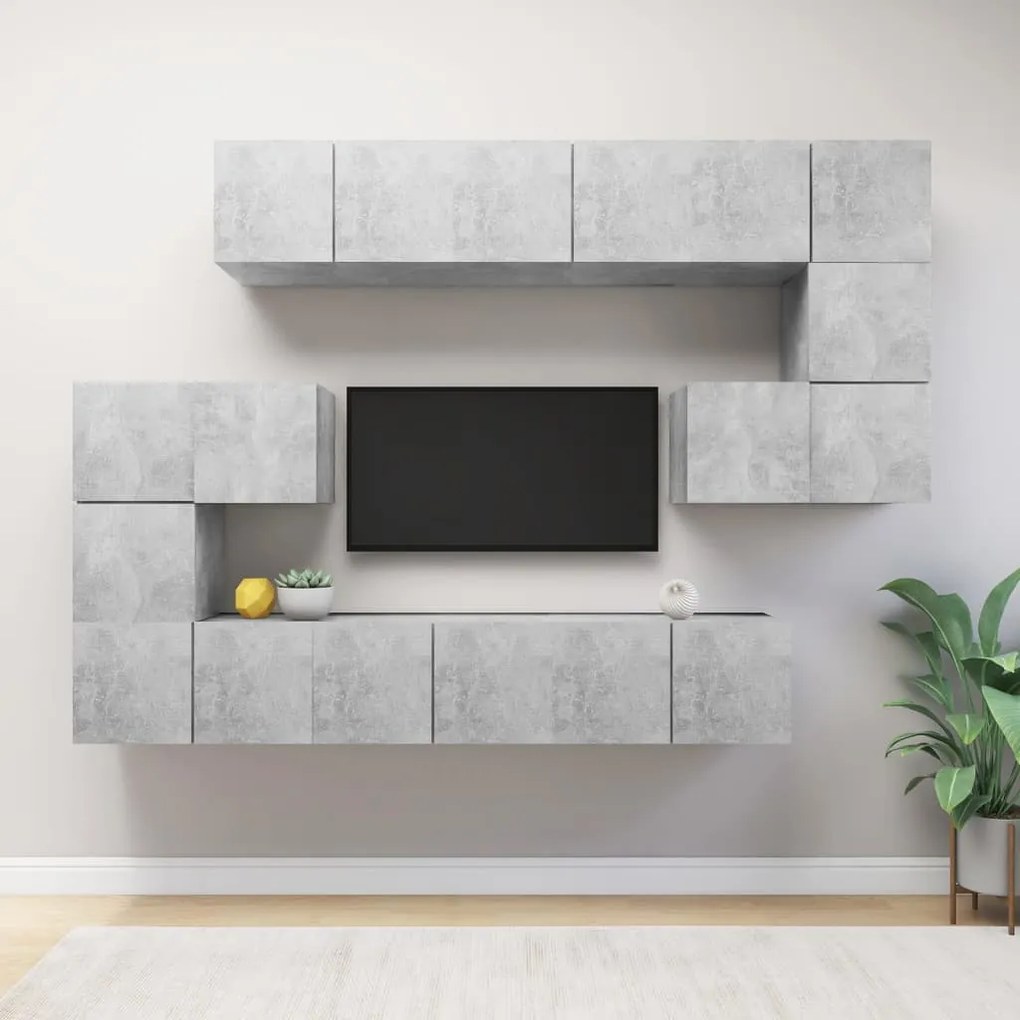 10dílný set TV skříněk betonově šedý kompozitní dřevo 3079144