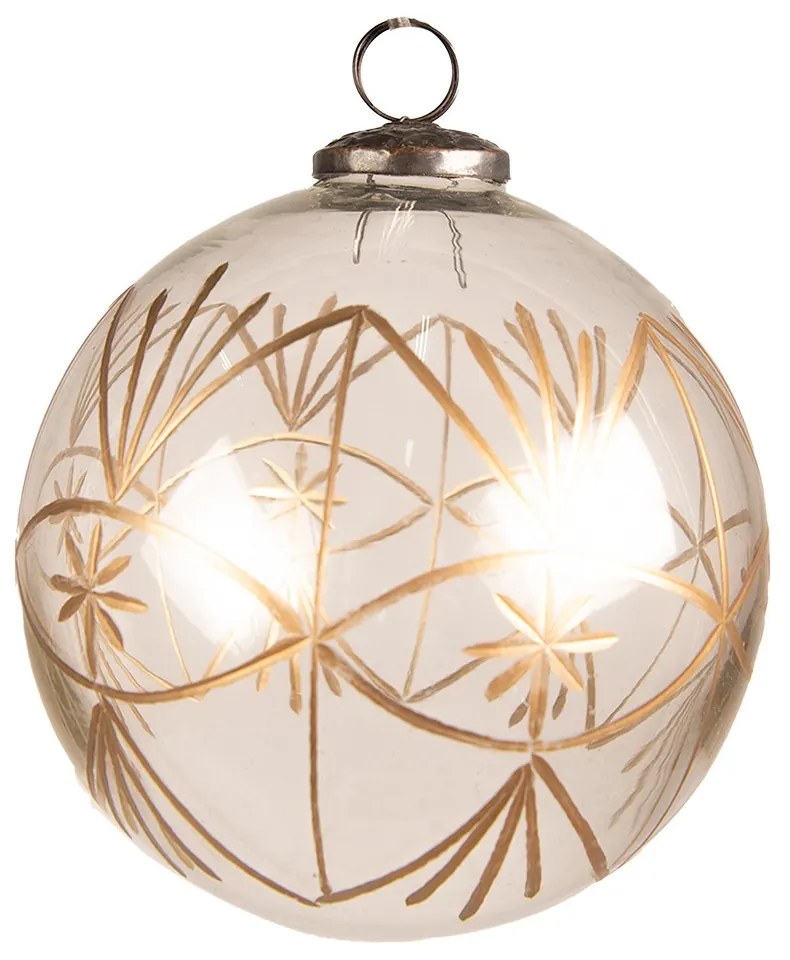 Transparentní vánoční skleněná ozdoba se zlatým zdobením - Ø 15*15 cm