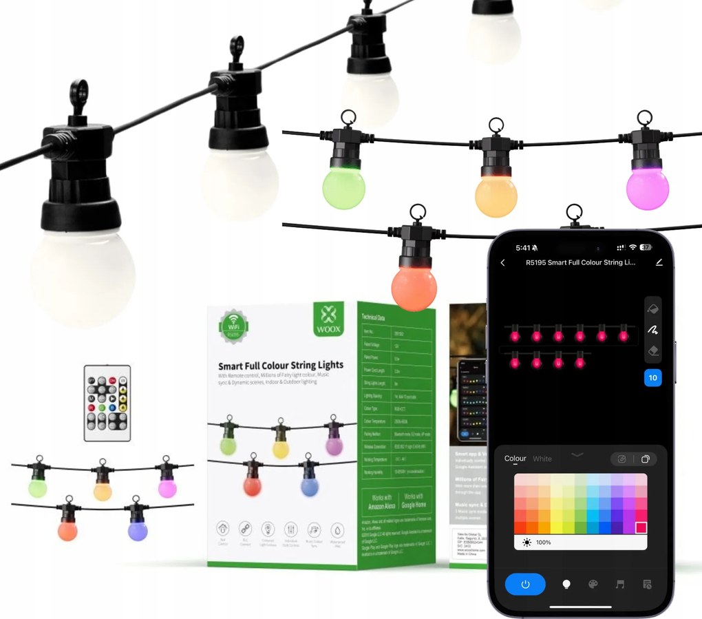 Světelná girlanda Led zahradní světla Rgb 12,3 m Wifi Tuya Smart