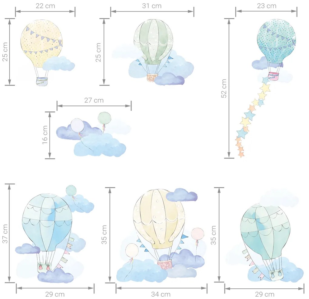 Nálepky na stěnu do dětského pokoje BALÓNY mátové