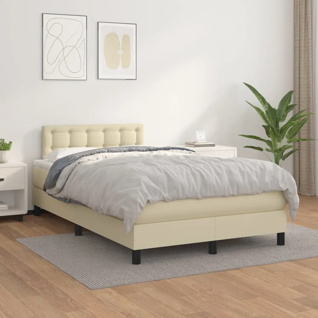 Box spring postel s matrací krémová 120x200 cm umělá kůže 3141115