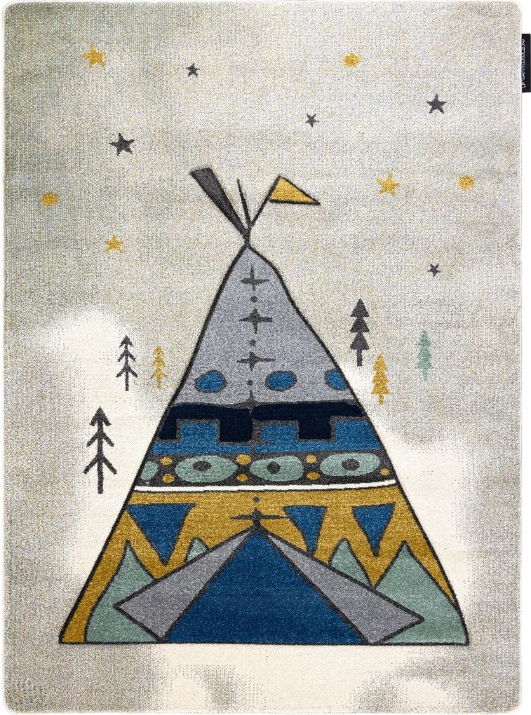Detský kusový koberec Petit Tipi grey, 180x270, modrá, detská izba, Dywany Łuszczów