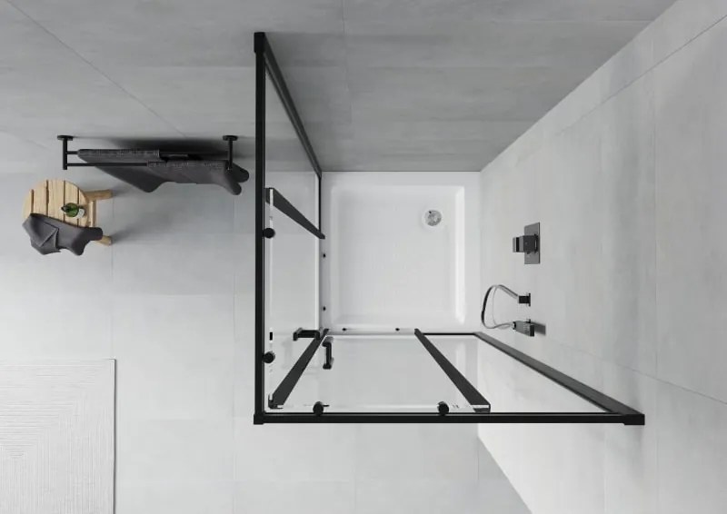 Mexen Rio čtvercový sprchový kout 70 x 70 cm, transparentní, černý + bílá sprchová vanička - 860-070-070-70-00-4510