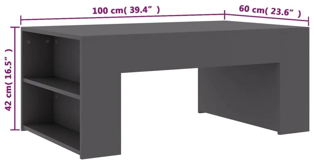 vidaXL Konferenční stolek šedý 100 x 60 x 42 cm dřevotříska