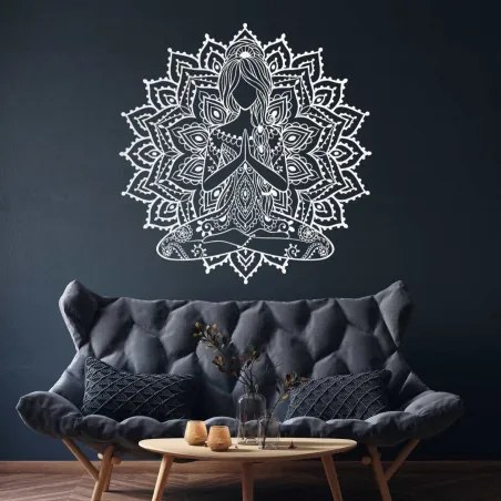 Dřevěná mandala jóga žena – 3D obraz na zeď do obývacího pokoje | SENTOP PR0511
