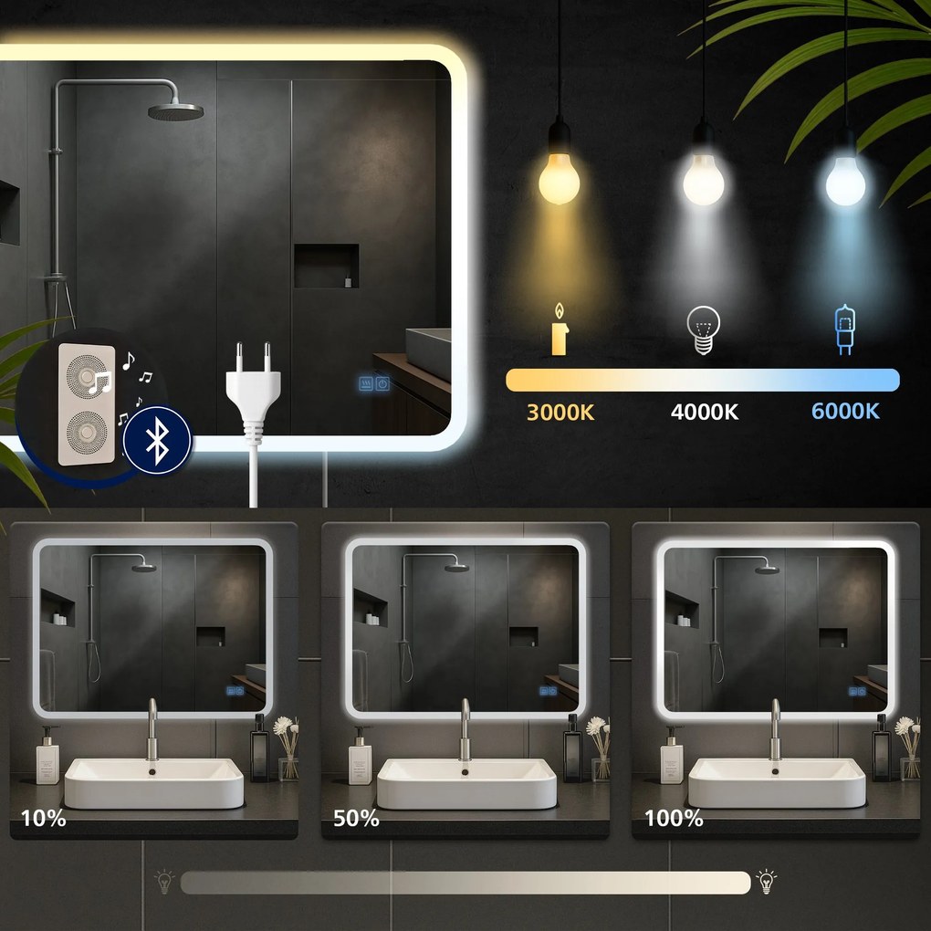 Koupelnové zrcadlo Jericho 60x80 s Bluetooth – čiré sklo