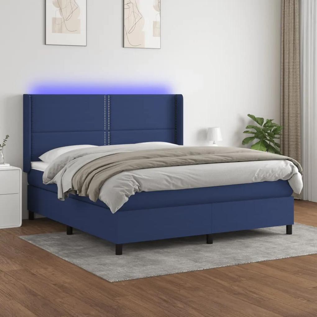 Box spring postel s matrací a LED modrá 160x200 cm textil,  3138251