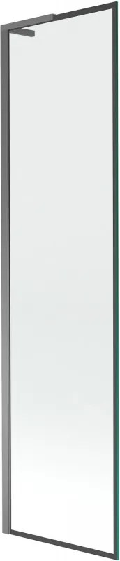 Mexen Next L, 1-křídlová vanová zástěna 50 x 150 cm, 6mm čiré sklo-černý vzor, ​​grafitový profil, 895-050-000-03-70-95
