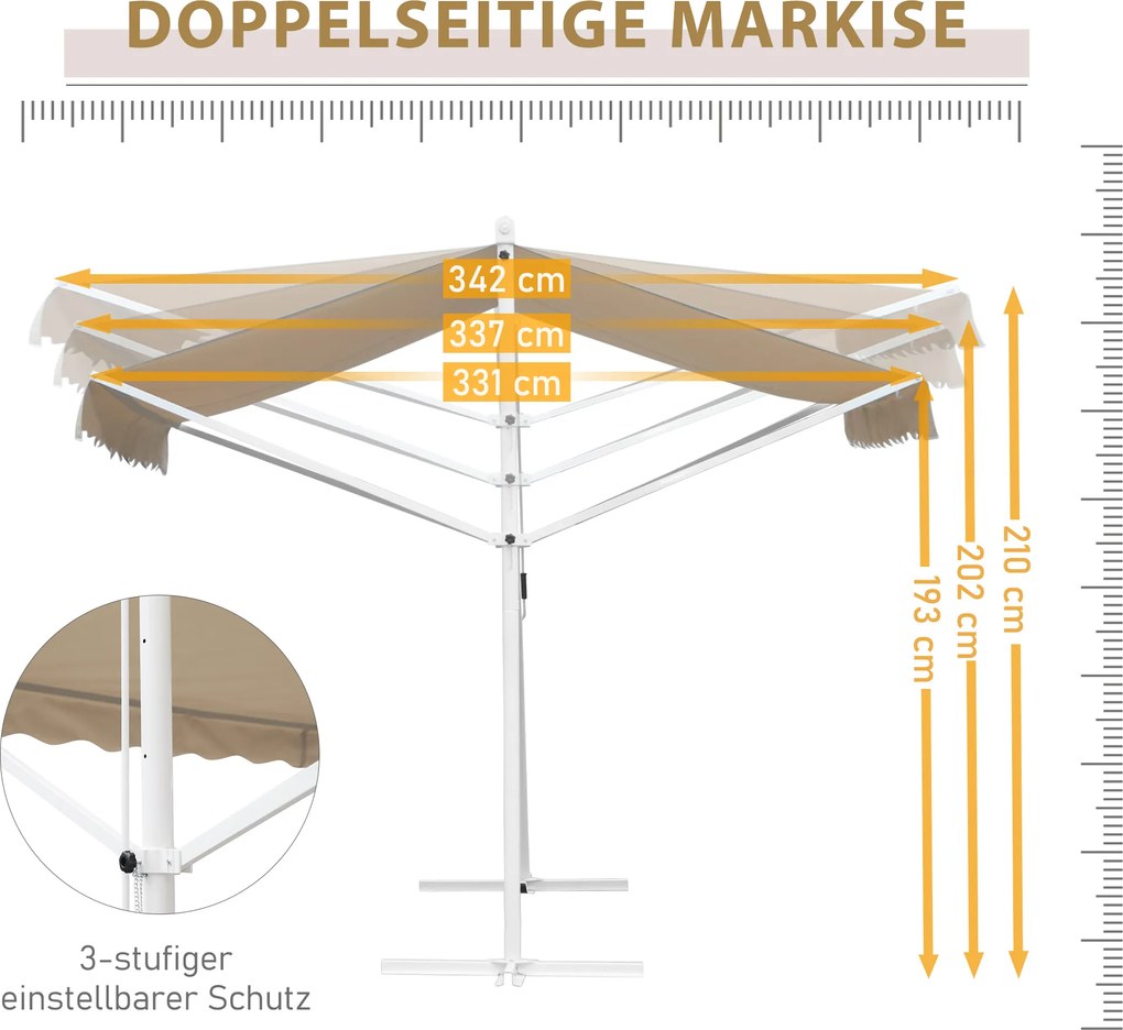 Stojící markýza Markýza 4,5 x 3,4 m kryt terasy zahradní markýza se skládacím ramenem klika terasa krémová hliníková kovová