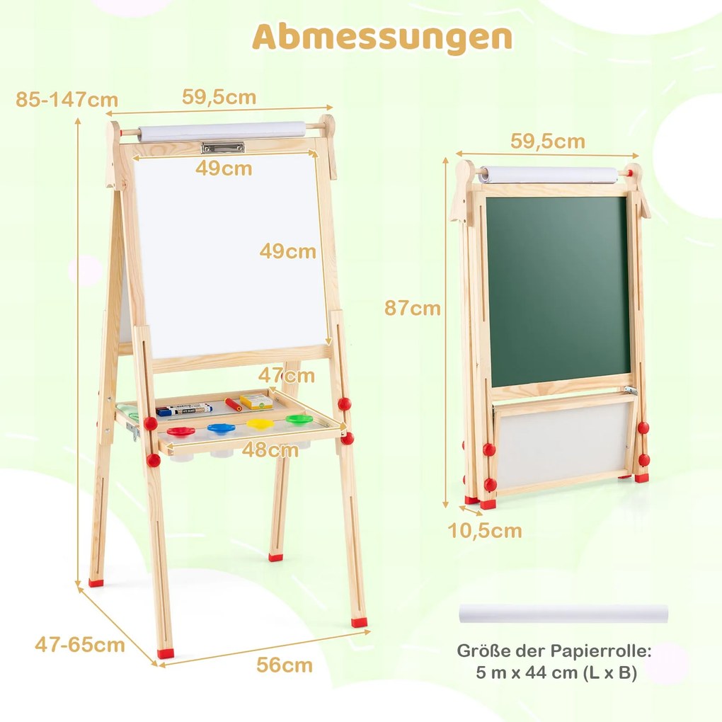 Costway Dřevěný umělecký stojan pro děti 3-in-1 Skládací oboustranný magnetický