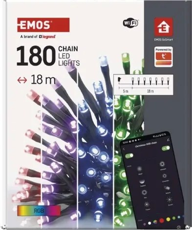 Vánoční osvětlení EMOS GoSmart (WiFi) D4ZR03 180LED řetěz 18m RGB 64 programů s časovačem