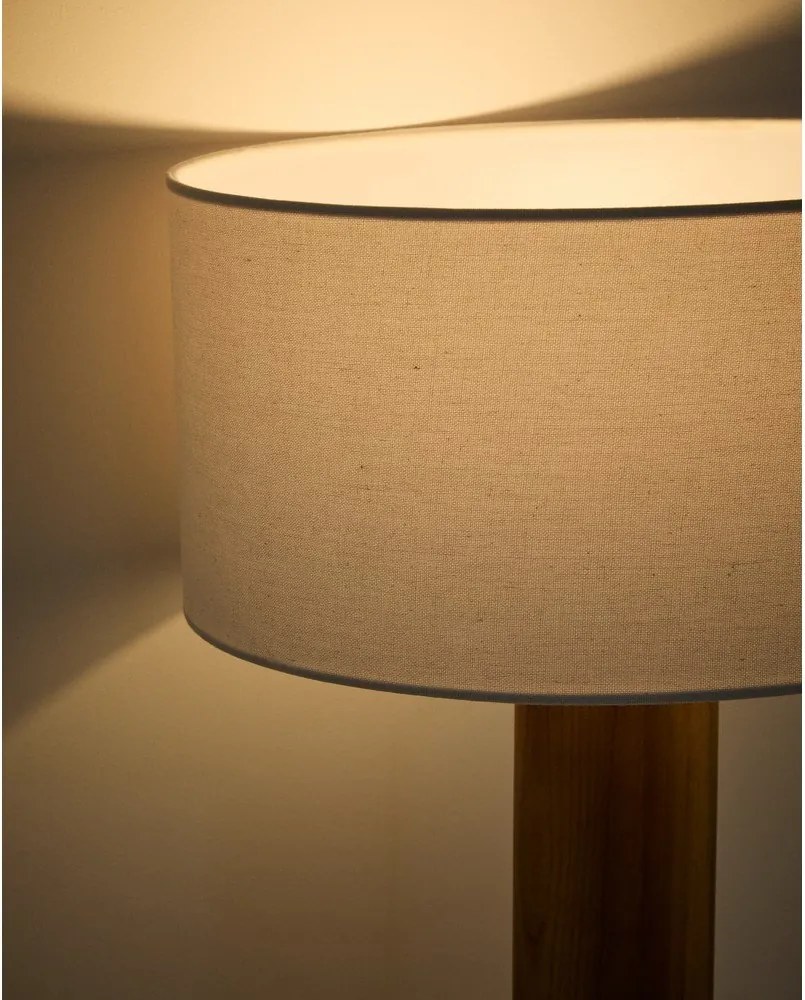 Bílá/hnědá stolní lampa z kaučukového dřeva s textilním stínidlem (výška 48 cm) Niani – Kave Home